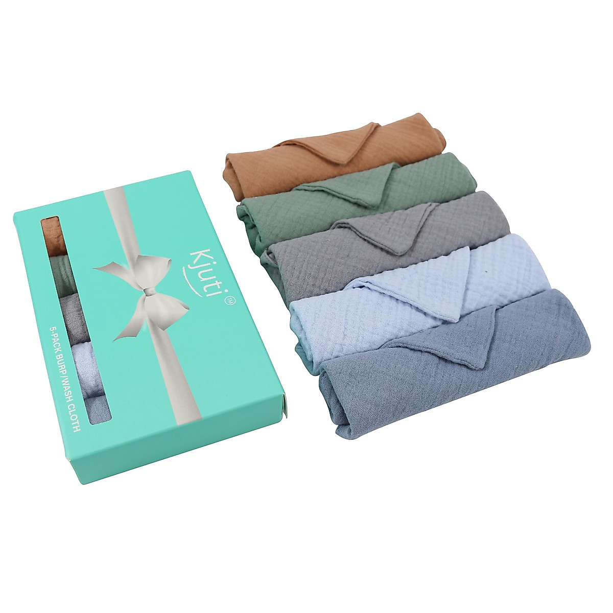 Kjuti Baby Muslin 100% Cotton Burp Washcloth - 4 Layer Hypoallergenic Saliva Soothe Face Washcloths - Burp Cloths 9x9 inch -Newborn Essentials -Burp Cloths for Baby Boy and Girl (ChromaBlend)