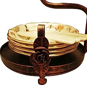 Creation Core Vintage Bronze Iron Coffee Cup Holder Storage Premium Rustic Tea Mug and Saucer Display Rack Holds 6 Cups