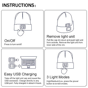 LED Beanie with The Light, Unisex USB Rechargeable Headlamp Hat Winter Knitted Night Lighted Cap Flashlight Women Men Gifts for Dad Him Husband (Orange)