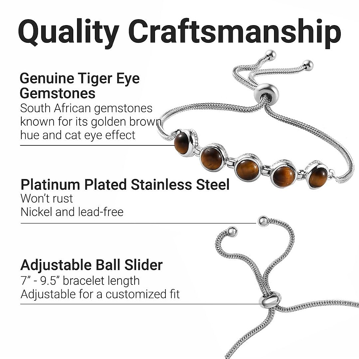 Shop LC Tigers Eye Stainless Steel Platinum Bolo Bracelet Jewelry Gifts for Women Birthday Gifts