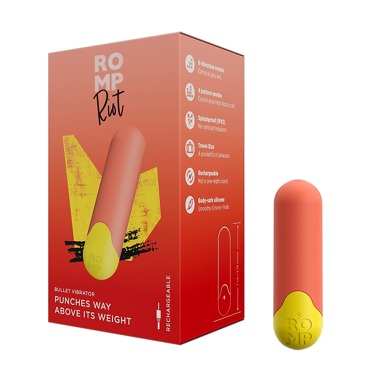 ROMP Riot Bullet Vibrator for Women - Mini Clitoral Vibrator for Her - 6 Intensity Levels & 4 Patterns for Clit Stimulation - Soft Touch Portable Sex Toy - Rechargeable Couple Massager G Spot Nipple