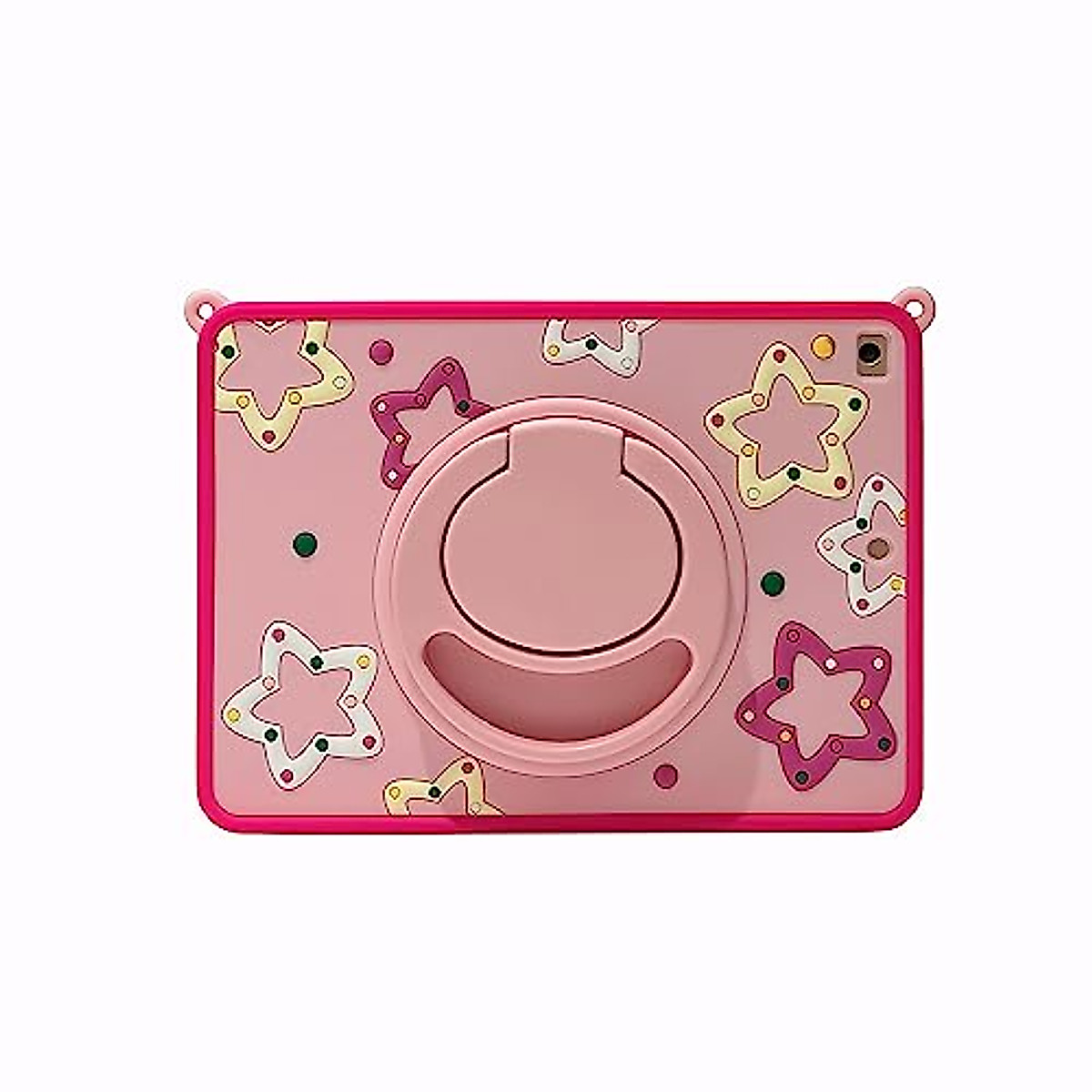 Premium Cute Soft Silicone Pink Star Colorful Kawaii Pattern Tablet Case with Built-in Foldable Kickstand and Lanyard Shockproof Cover Case for iPad Air 2019/ Pro 10.5"