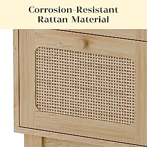 Modern Wicker Rattan Nightstand Set of 2,Rattan Stand with Drawer and Charge Station, Wooden Side Table for Small Spaces, Natural Wood BedsideTable for Bedroom,Easy Assembly(with Charging Station,2)