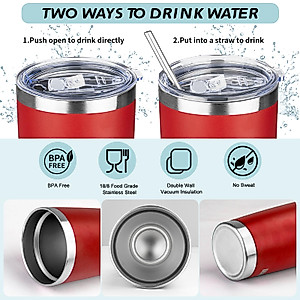 RIICEO 20oz Tumbler with Straw and Brush,Stainless Steel Vacuum Insulated tumbler, Double Wall Insulated Coffee Tumbler for Outdoor, Home, Travel,Office (Bright red, 1pcs)