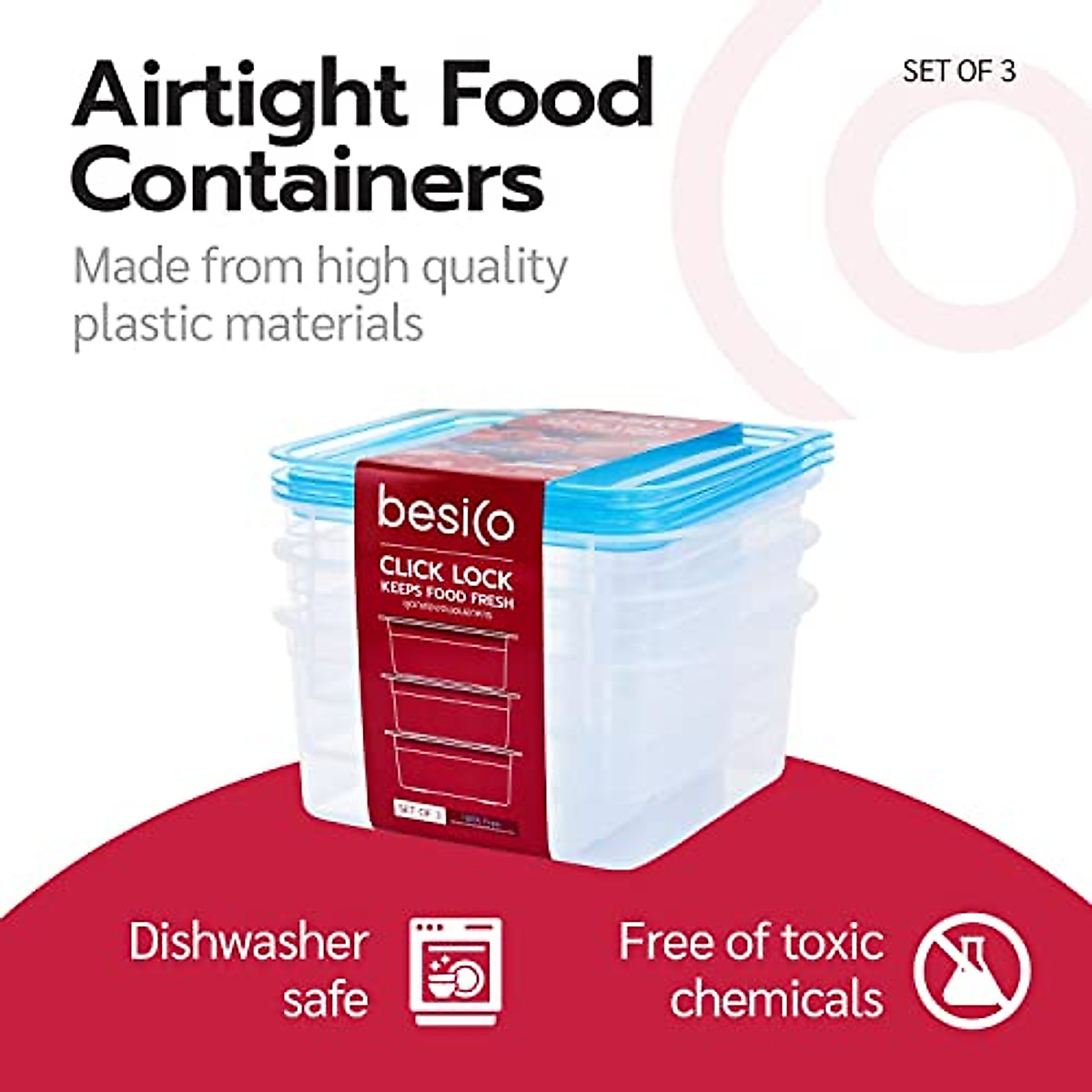 BESICO Airtight Food Containers Set with Lids, Reusable Meal Prep Containers for Freezer, Microwave & Dishwasher, BPA-Free Plastic Storage Containers with Lids, 3 Pack