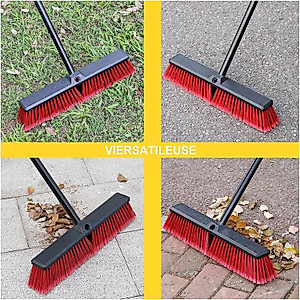 18" Push Broom Outdoor Heavy Duty with Stiff Bristles, Shop Broom with 63" Long Handle, Snow Broom Garage Push Broom for Concrete Wood Scrub Brush for Cleaning Shop Garage Deck Patio Driveway (Red)