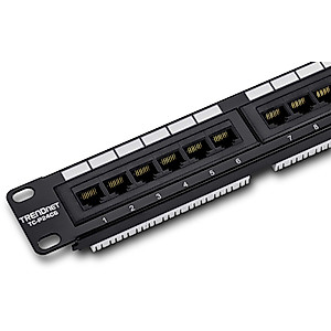 TRENDnet 24-Port Cat6 Unshielded Patch Panel, Wallmount or Rackmount, Compatible with Cat3,4,5,5e,6 Cabling, for Ethernet, Fast Ethernet, Gigabit Applications, Black, TC-P24C6 (Pack of 1)