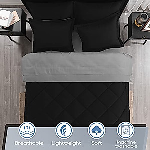 downluxe Bed in a Bag Queen -7 Pieces Queen Comforter Set with Black and Grey Reversible Comforter, Pillow Shams, Flat Sheet, Fitted Sheet and Pillowcases All Seasons Bedding Comforter Sets