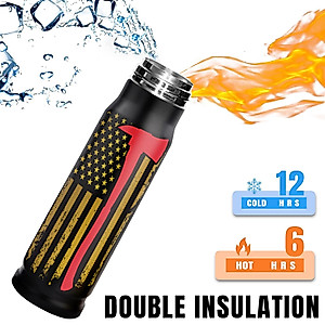 FROOBLEQUIRK Firefighter Nutrition Facts Bullet Tumbler, 17oz Firefighters Coffee Tumbler, Firemen Tumblers For Men - Firefighter Graduation Gifts, Christmas Gift For Men Dad Grandpa Husband Fireman