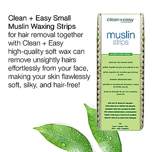 Clean + Easy Small Facial Muslin Wax Strips for Hair Removal, Pre-Cut Durable Muslin Epilating Strips to Remove Unsightly Hairs from the Face - 1 3/4" X 4 1/2", 100 count
