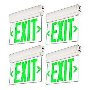 LEONLITE Green Exit Signs for Business, UL 924, LED Edge Lit Exit Sign, Hardwired Emergency Exit Lights with Battery Backup, Rotating Acrylic Clear Panel, Top/Side/Wall Mount, AC 120/277V, Pack of 4
