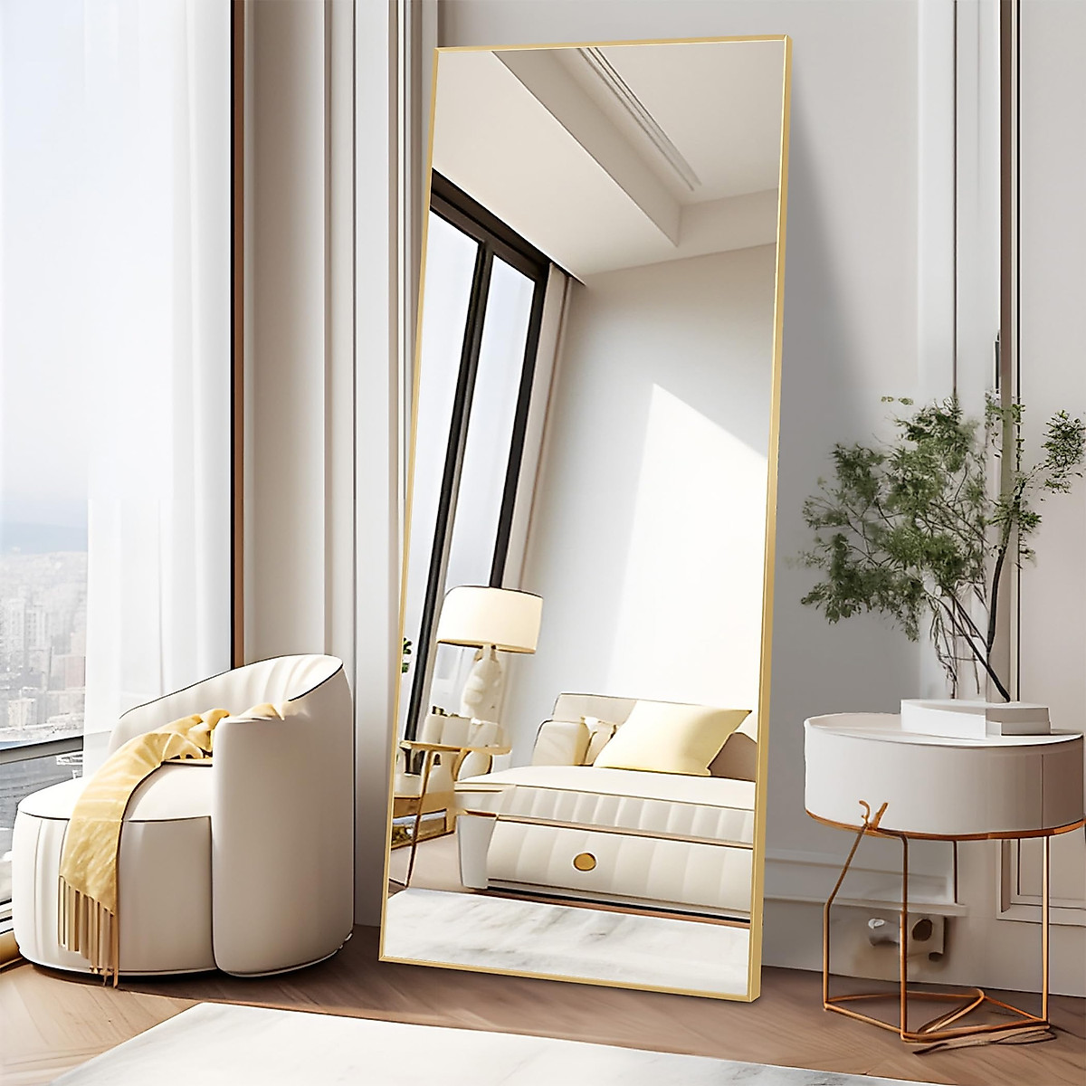 GLASHOM Full Length Mirror,21" x 64" Full Body Mirror,Gold Standing Mirror Full Length Rectangle Floor Mirror Full Length Frame Bedroom Hanging or Leaning Against Wall Dressing Floor Mirror