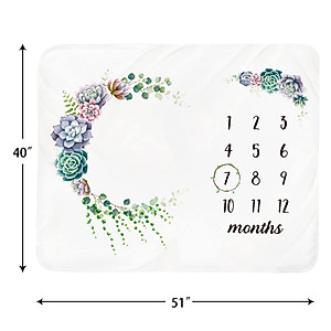 Baby Monthly Milestone Blanket Boy Girl - Succulent Plant Newborn Month Blanket Unisex Gender Neutral Personalized Shower Gift Boho Nursery Decor Photography Background Prop with Marker 51''x40''