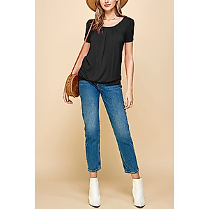 Made By Johnny MBJ WT1175 Women's Scoop Neck Short Sleeve Pleated Front Blouse Tunic Top XL Black