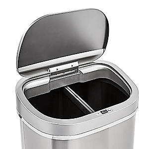 Amazon Basics Automatic Hands-Free Stainless Steel Trash Can - 80-Liter, 2 Compartment Bins