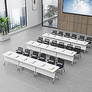 GUINJO Flip Top Mobile Training Table with Modesty and Lockable Wheels, Foldable Meeting Table for Conference Rooms,Training Rooms,Media Centers,Classrooms (Color : White, Size : 120 * 40 * 75cm)