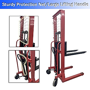 EQCOTWEA 2T Manual Forklift Pallet Stacker, 4400 lbs Capacity, 63-inch Lift Height, Adjustable Forks, Hydraulic System Stacker, Hand Operated Pallet Forklift for Lifting Single-Sided Pallets