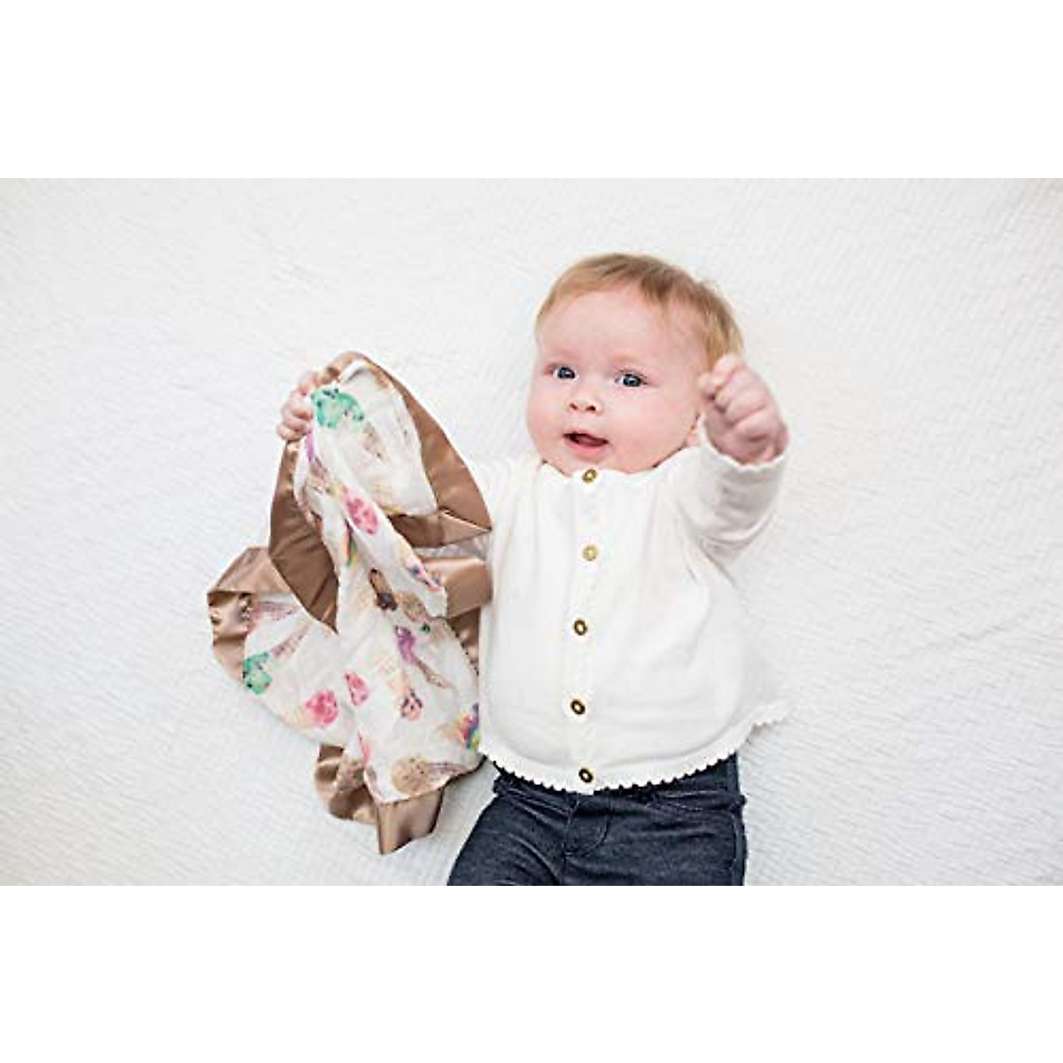 lulujo Baby Security Lovey Blankets|Unisex Softest Breathable Bamboo Viscose Cotton Muslin Security Blanket with Silky Satin Trim|Neutral Comforting Blanket for Girls & Boys|16in by 16 in|Ice Cream