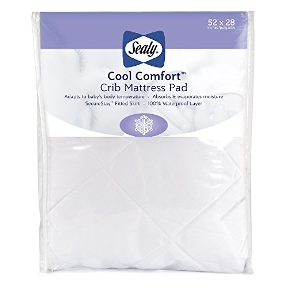 Sealy Baby Cool Comfort Fitted Waterproof Infant Cooling Crib Mattress Protector Pad and Toddler Bed Cover, Durable and Comfortable Topper, Machine Washable and Dryer Friendly, 52” x 28”- White