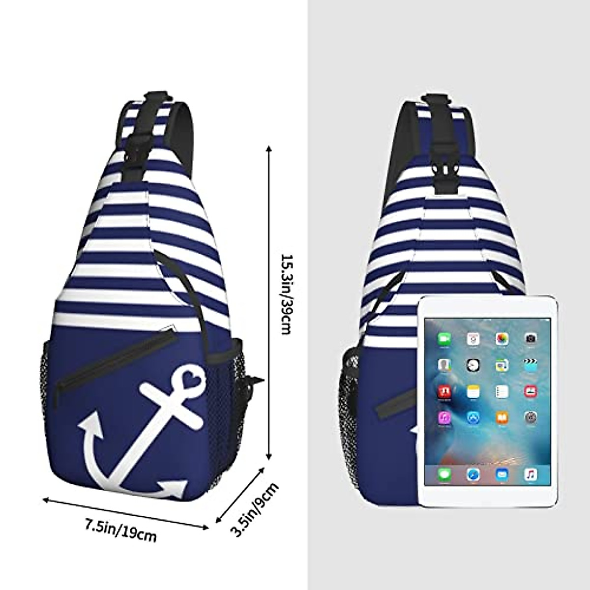 Navy Blue Love Anchor Nautical Sling Bag Crossbody Daypack Travel Hiking Mini Fashion Shoulder Backpack for Men Women Kids