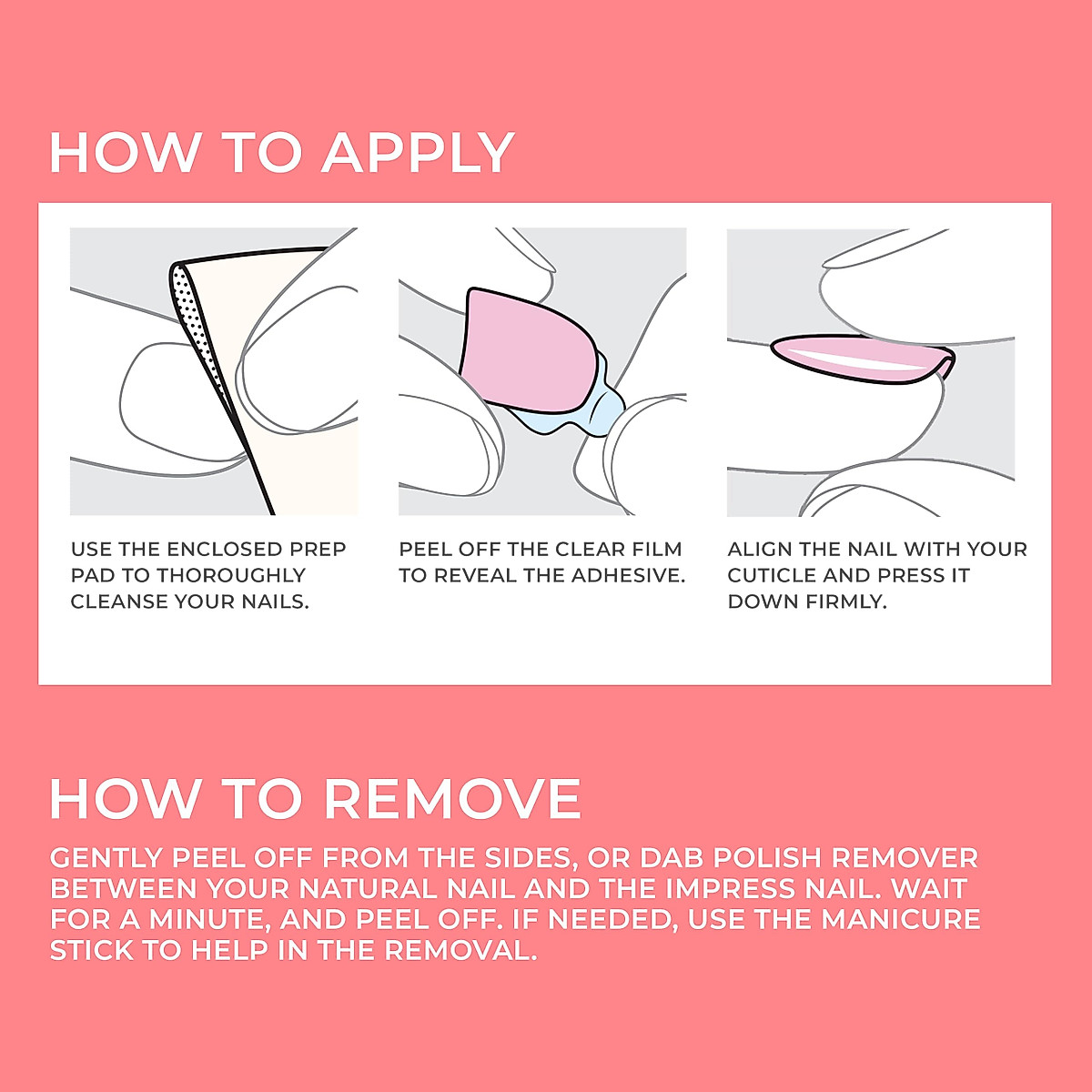 KISS imPRESS No Glue Mani Press On Nails, Color, 'Pretty Pink', Pink, Short Size, Squoval Shape, Includes 30 Nails, Prep Pad, Instructions Sheet, 1 Manicure Stick, 1 Mini File