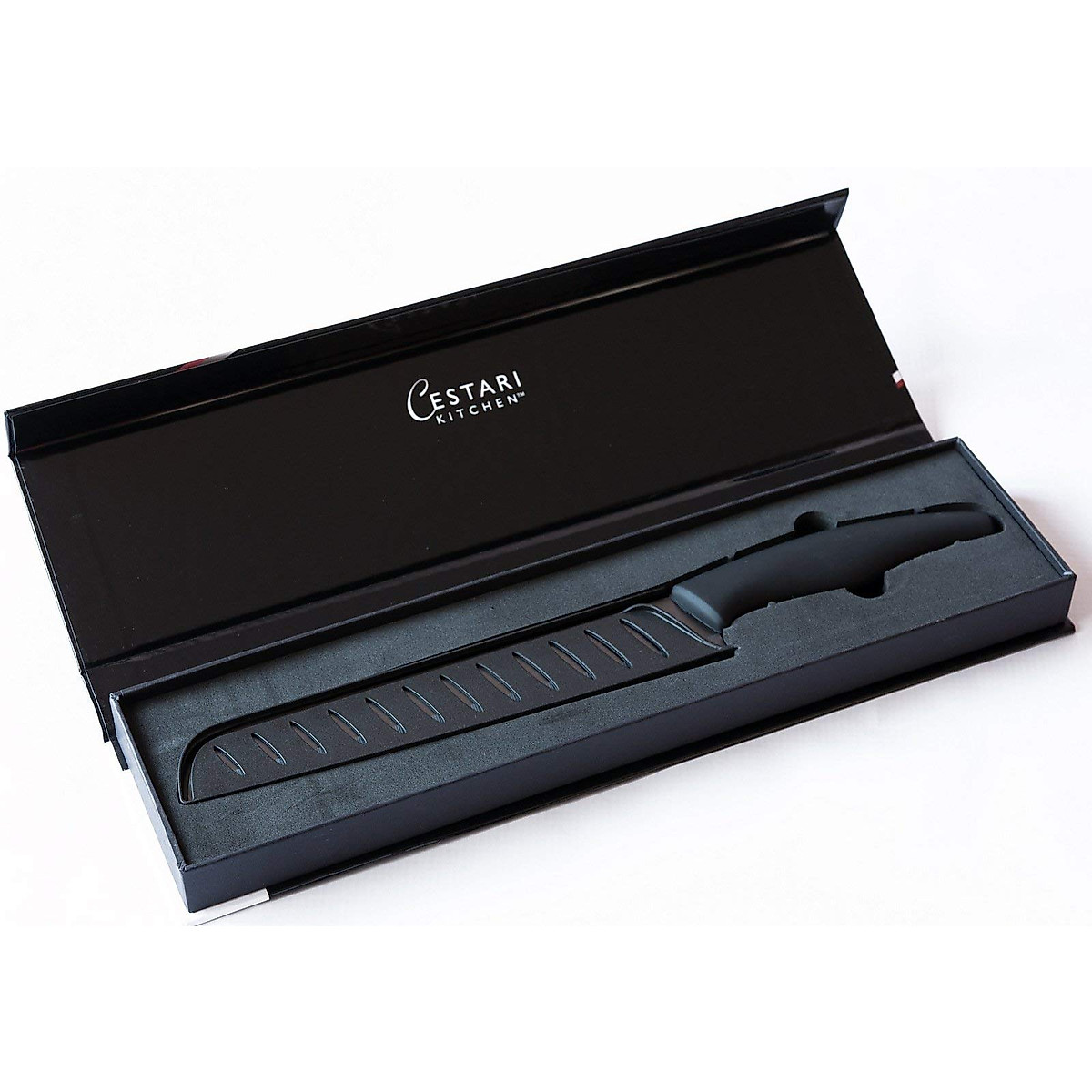 Cestari Ceramic Knife Set - 6 Inch Tomato Knife and 8 Inch Bread Knife with Serrated Blades - Includes Safety Sheaths and Gift Box - Never Needs Sharpening