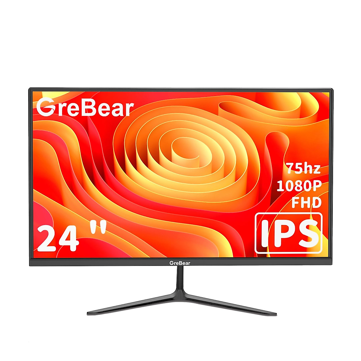 GreBear 24 Inch Computer Monitor 75Hz FHD IPS Screen 1080P PC Monitor, 5ms(GTG) 99% sRGB Low Blue Light Anti-Glare LED Desktop Display HDMI/VGA/Audio/Freesync/VESA Tilt Adjustable