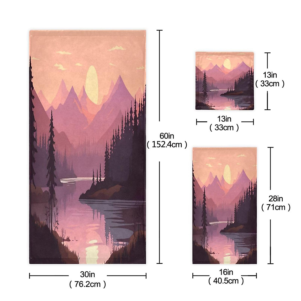 Flradish Landscape Landscape Towels 3 Pack Bath Towels for Bathroom Set Soft Cotton Highly Absorbent Lightweight & Quickdry Towel Set 1 Bath Towel,1 Hand Towel,1 Washclothe