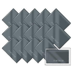 Metene 15 Pack Microfiber Cleaning Cloths (6"x7") in Individual Vinyl Pouches | Glasses Cleaning Cloth for Eyeglasses, Phone, Screens, Camera Lens and Other Delicate Surfaces Cleaner (Gray)