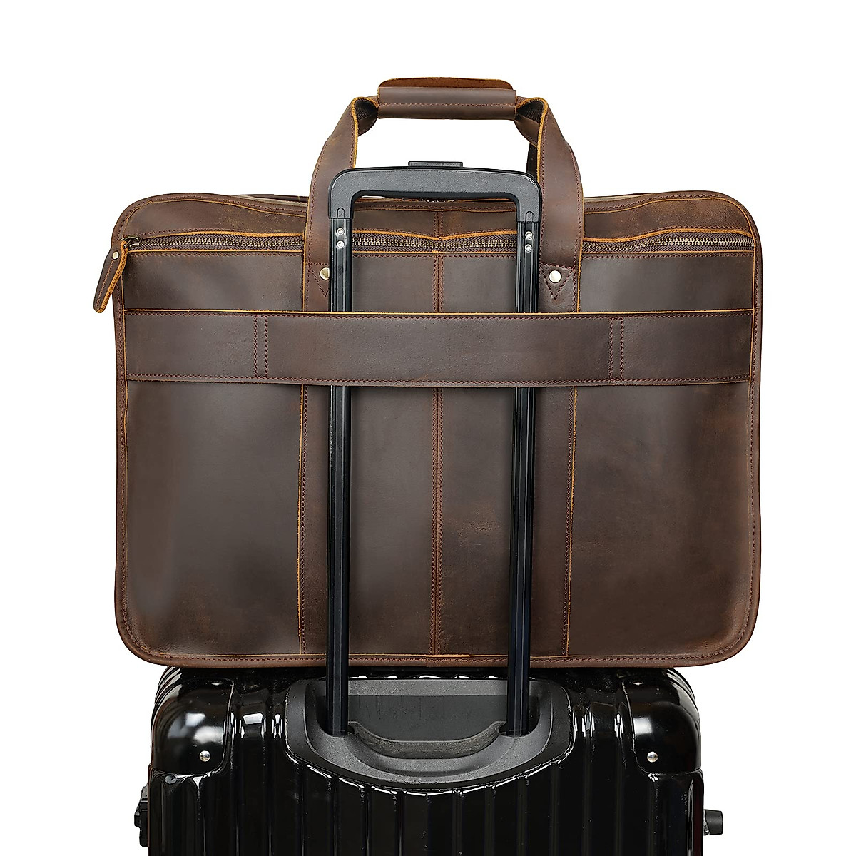 Polare 18.5” Full Grain Leather Laptop Briefcase Messenger Work Bag Overnight Bag For Men X-Large Fits 17.3” Laptop