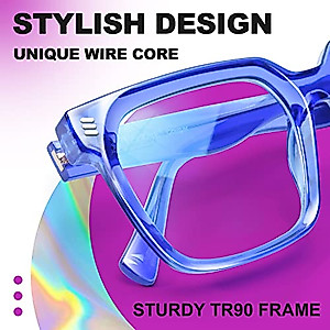 VISOONE Rectangle TR90 Blue Light Blocking Glasses Computer Glasses with Preppy Look for Women and Men Cougar
