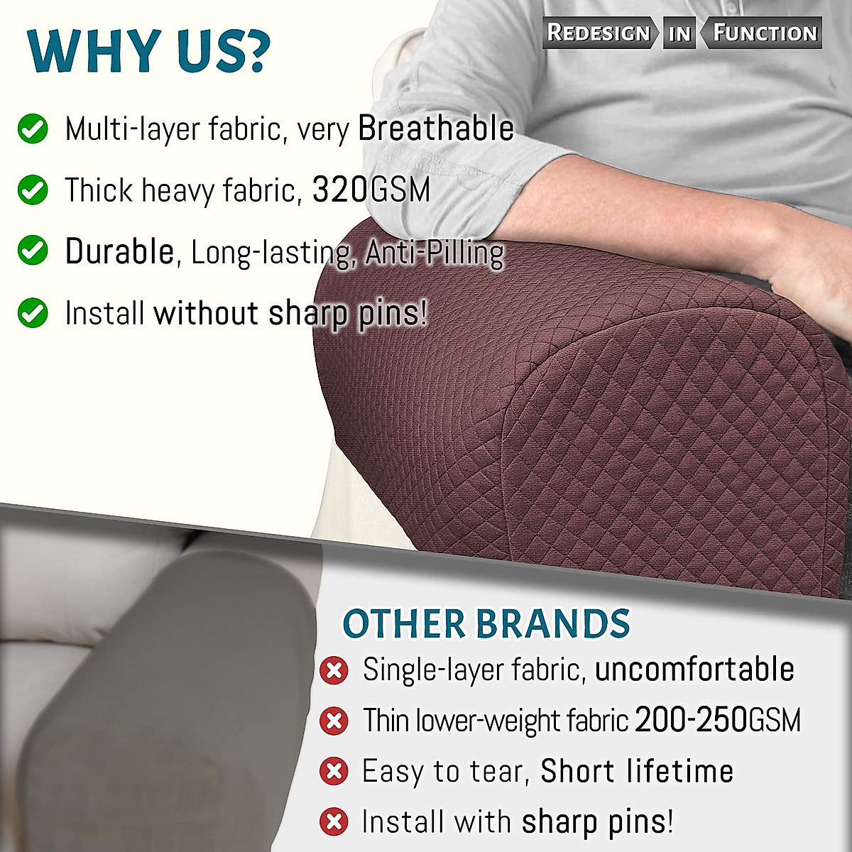 Roytub Stretch Couch Arm Covers, Breathable Armrest Covers for Sofas and Chairs Arm Covers Keep Your Home Clean Scratch-Resistant Sofa Arm Covers Protect and Decorate Sofa(Medium, Chocolate, 2PCS)