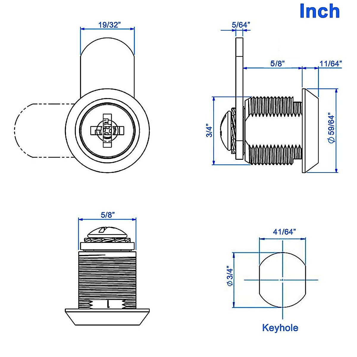 WOOCH Cabinet Cam Lock, 5/8 Inch Keyed Alike Cam Locks Secure File Drawer Door Mailbox Tool Box Dresser RV Cylinder Replacement Lock Hardware, Fits on 1/2" Max Panel Thickness (2 Pack) Chrome Finish