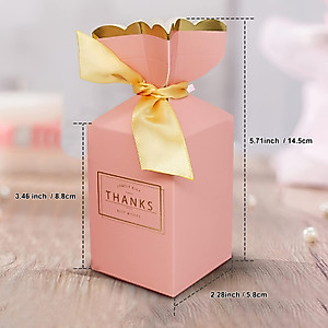 BAUMA AUTO 50Pcs Wedding Party Favor Boxes ，Candy Boxes Paper DIY with Gold Ribbons for Wedding Bridal Shower Baby Shower Birthday Party(2.28X3.46X5.71inch, Pink) (Pink With Gold Ribbon)