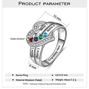 Mothers Ring,Personalized Anniversary Rings for Women Engagement Ring with 1-8 Birthstones Rings for Mother's Days Promise Ring for Her (4 names, 7)