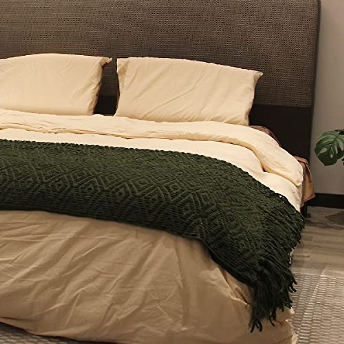 NakedCloud Knit Throw Blanket for Couch, Versatile Super Soft Warm Cozy Chenille Blanket with Tassels for Bed Sofa Chair,Decorative Woven Throw Blanket,Green 60 x 80 inches