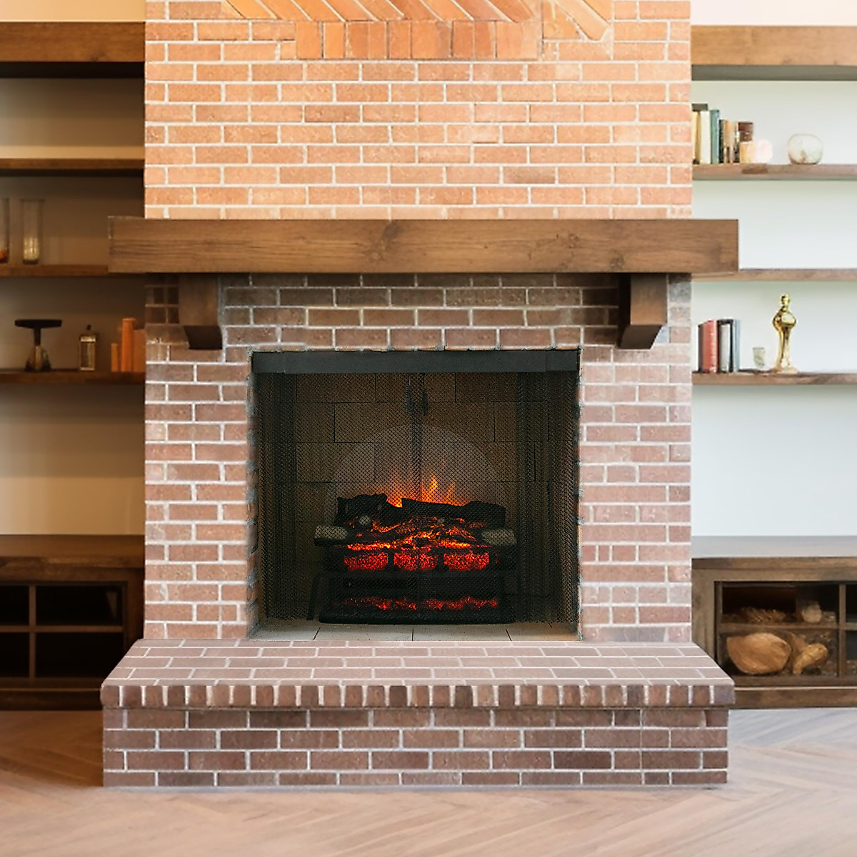 LegendFlame Fireplace Mesh Screen Curtain 22” High, Two 24" Wide Panels, Black Matte, SP62-22