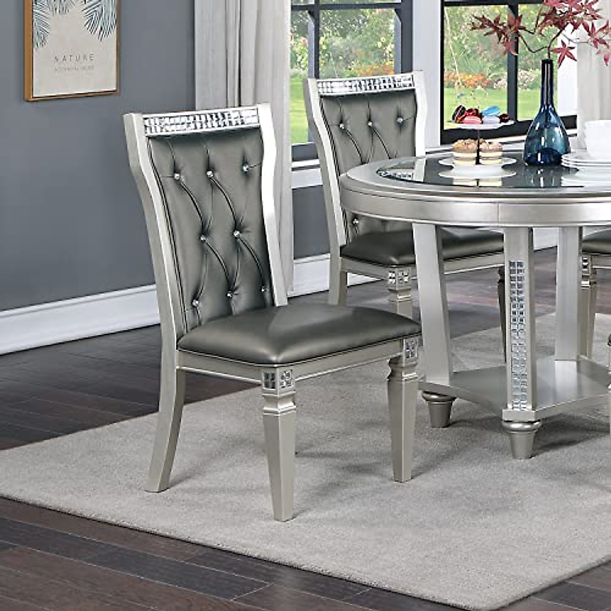 Poundex Set of 2 Dining Chair with Button Tufted, Dark Grey