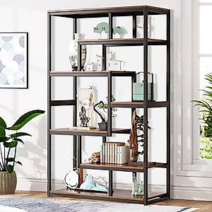 GEBAROW 7 Tier Bookshelf, Modern Bookshelf with Metal Frame, Industrial Bookshelf, Large Open Bookshelf for Bedroom, Living Room and Home Office Vintage Brown