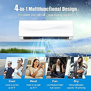 Mini Split AC, 12000 BTU Mini Split Air Conditioner & Heater Ductless Inverter System, Wall-Mounted Ductless AC cools up to 750Sq.Ft, Energy Efficient Inverter AC with Heat Pump; Installation Kit