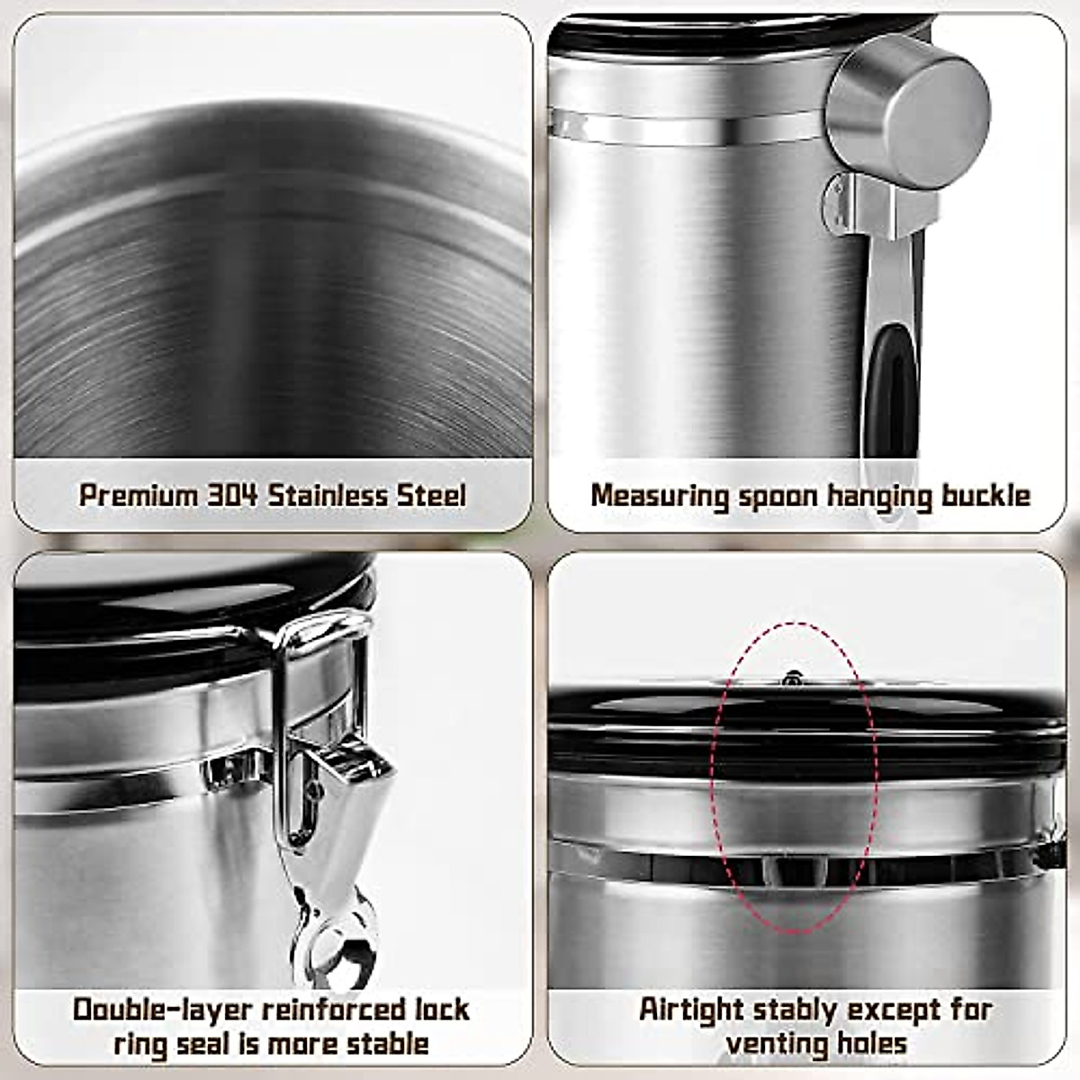 Samyoung Coffee Canister Airtight, Stainless Steel Container for 635g/22.8oz Coffee Beans,Large 1800 ml Tea & Coffee Storage Jars with co2 Valve, 30ml Measure Spoon and 70 ml Mini Travel Jar