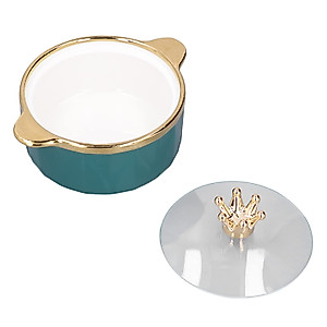 Milltrip Ceramic Bowl, Binaural Bowls Large Capacity Crown Ceramic Bowl with Lid and Phnom Penh Handle for Soup Rice Salad Instant Noodle(Green)