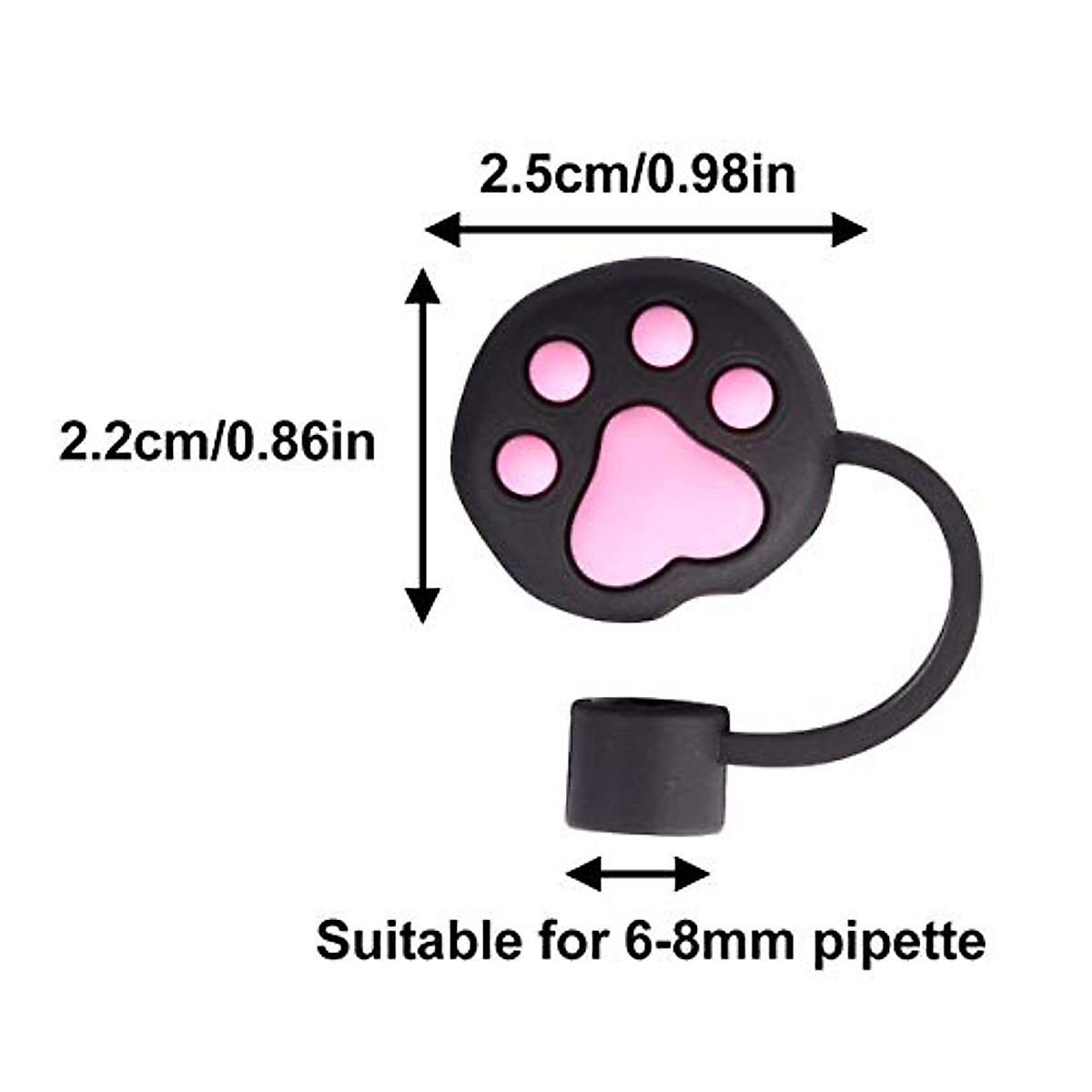 Abaodam 2Pcs Silicone Straw Plugs Straw Tips Cover Straw Protector Caps for Reusable Straw (Black Cat Paw)