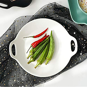 UPKOCH Porcelain Serving Tray Ceramic Dinner Plates 8 Inches with Double Handle Serving Platter Fruit Dessert Plate Cake Dish for Home Kitchen (White)