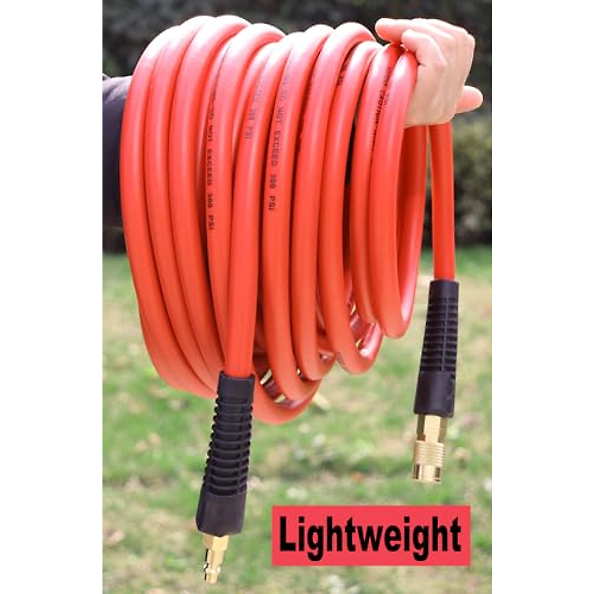 YOTOO Hybrid Air Hose 1/4-Inch by 50-Feet 300 PSI Heavy Duty, Lightweight, Kink Resistant, All-Weather Flexibility with 1/4-Inch Industrial Air Fittings and Bend Restrictors, Orange