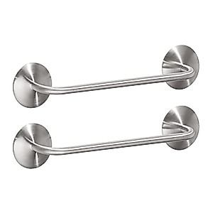 mDesign Decorative Metal Small Towel Bar - Strong Self Adhesive - Storage and Display Rack for Hand, Dish, and Tea Towels - Stick to Wall, Cabinet, Door, Mirror in Kitchen, Bathroom - 2 Pack - Brushed