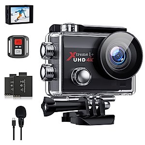 CAMWORLDCAM FOXGEEK Action Camera 4K 20MP WiFi Underwater 131FT Waterproof Sport Cam with Image Stabilization External Microphone Remote Control 2 Batteries & Helmet Accessories Kit, Black