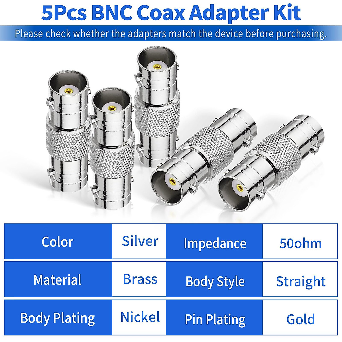 Superbat BNC Adapter BNC Female to BNC Female Barrel Straight RF Coaxial Connector for HD CCTV DVR Surveillance System Video Camera Broadcast Applications 5pcs