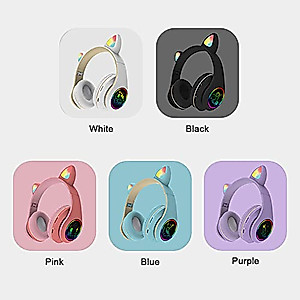 Cat Ear Headphones, Kawaii LED Light Up Wireless Bluetooth Headset, Cat Headphones Support TF Card Over-Ear Gaming Headset for Kid Adult Birthday Gift(Purple)