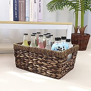 YRMT Wicker Woven Basket Water Hyacinth Storage Baskets for Organizing Medium Basket with Built-in Handles for Pantry Shelves Rectangular 13.8" x 9.8" x 6.3"